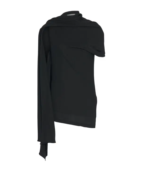 THE ROW Isadra Sculptural Draped Crepe Jersey Top - Black