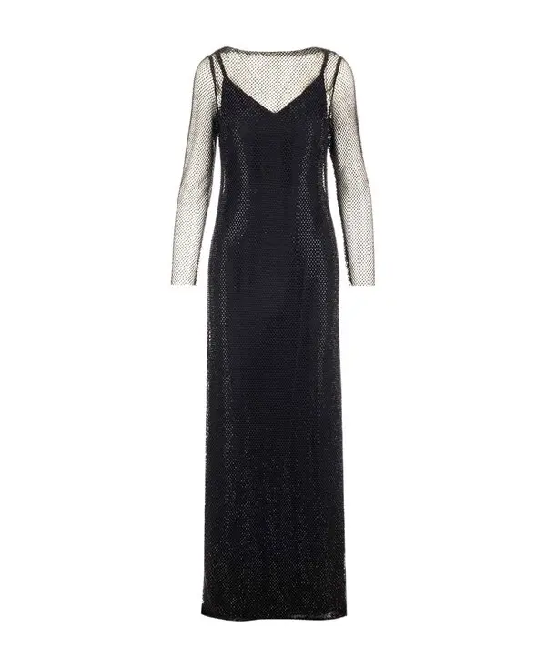 Max Mara Long Sleeve Mesh Detail Dress