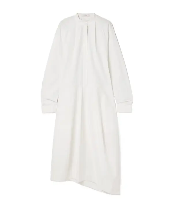 Tibi Asymmetric Pleated Cotton-poplin Midi Shirt Dress