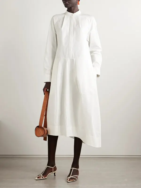Tibi Asymmetric Pleated Cotton-poplin Midi Shirt Dress