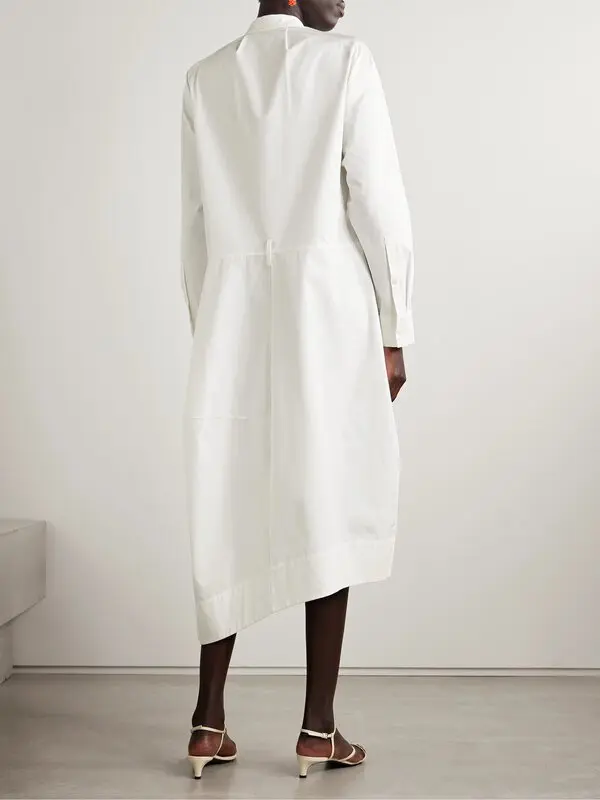 Tibi Asymmetric Pleated Cotton-poplin Midi Shirt Dress