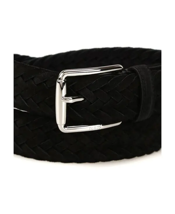 TOD'S Braided Suede Leather Belt With Metal Buckle - Black