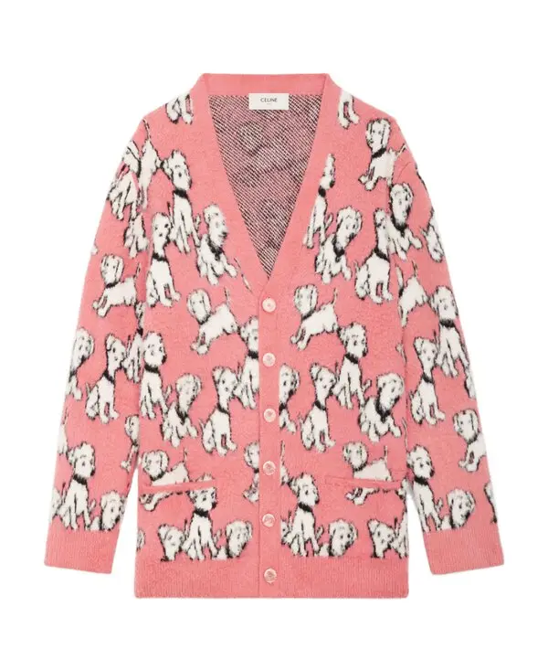 Celine Jacquard Cardigan In Brushed Cotton - Pink