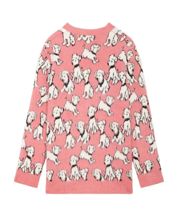 Celine Jacquard Cardigan In Brushed Cotton - Pink