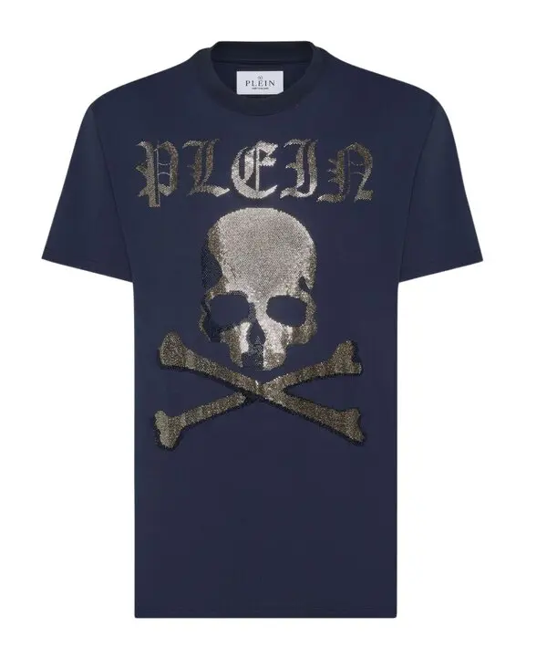 Philipp Plein Round Neck Ss Strass Skull Bones T-shirt - Navy