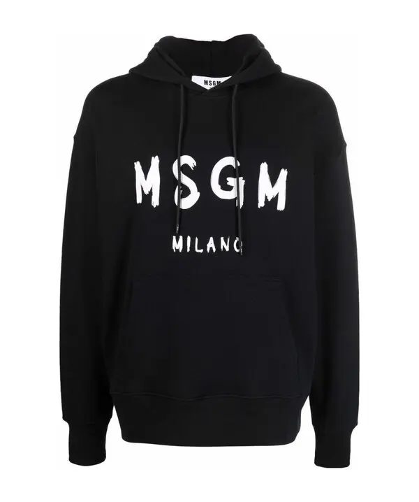 MSGM Logo Printed Drawstring Hoodie - Black