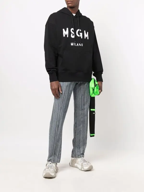 MSGM Logo Printed Drawstring Hoodie - Black