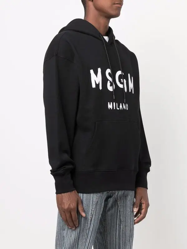 MSGM Logo Printed Drawstring Hoodie - Black