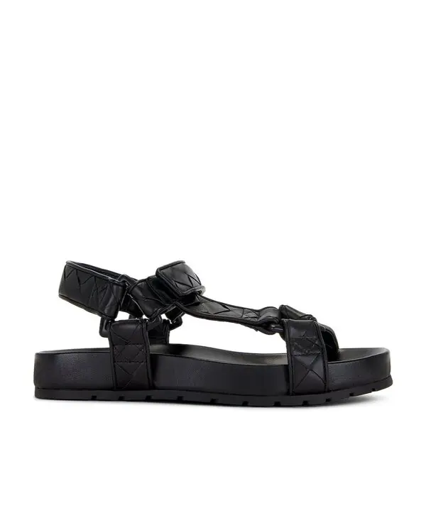Bottega Veneta Intrecciato Open Toe Flat Sandals - Black