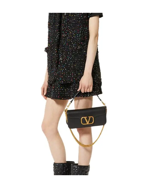 Valentino Garavani Vlogo Signature Foldover Shoulder Bag - Black