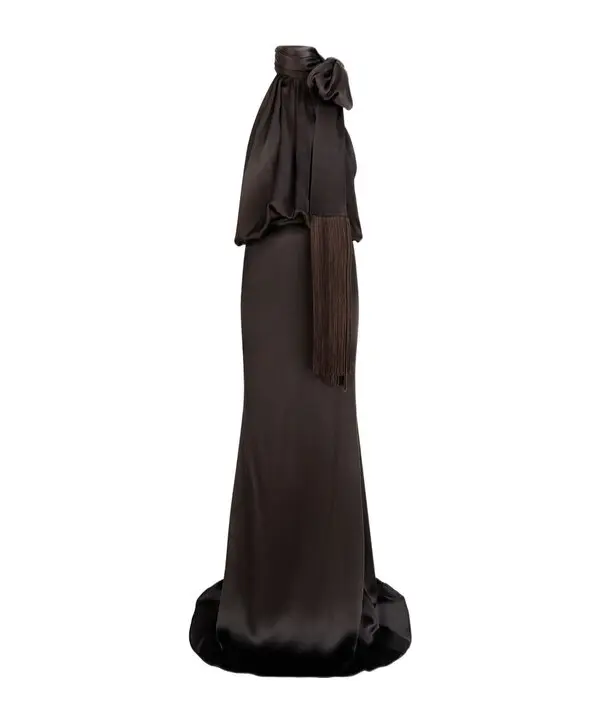 Attico Backless Maxi Dress With Tassel Detail - Dark Brown