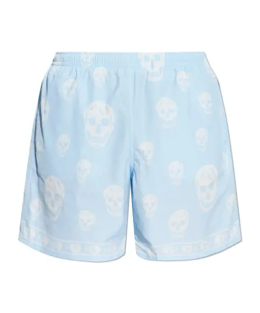 Alexander McQueen Skull Print Swim Shorts - Blue