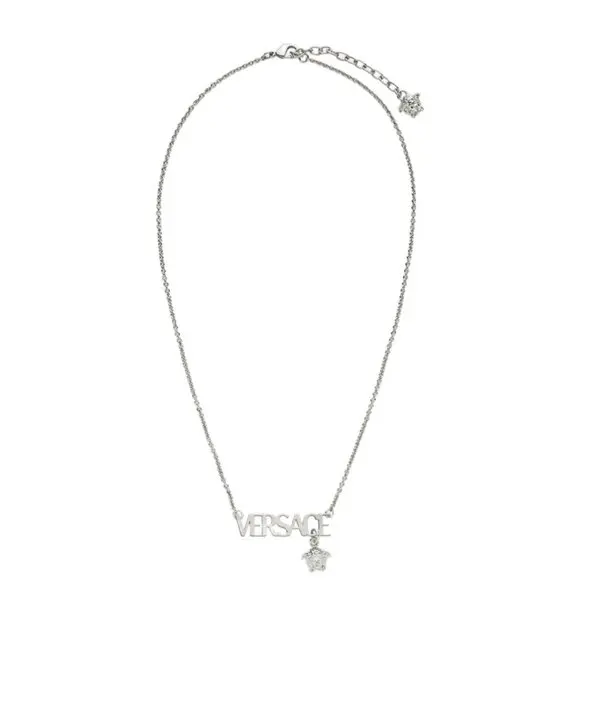 Versace Logo Lettering Medusa Pendant Necklace - Silver