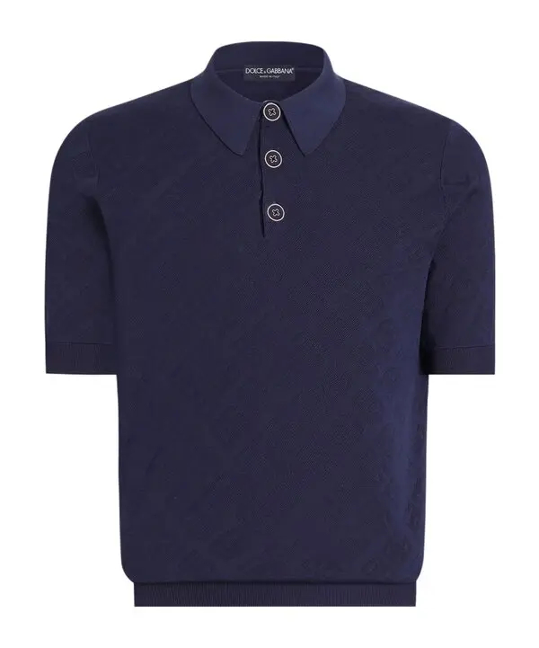 Dolce & Gabbana Dolce Gabbana Monogram Jacquard Polo Shirt - Black