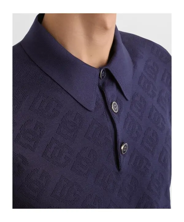 Dolce & Gabbana Dolce Gabbana Monogram Jacquard Polo Shirt - Black