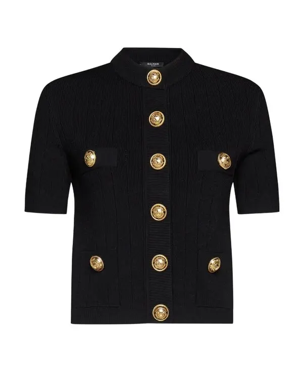 Balmain Logo Button Knitted Sweater - Black