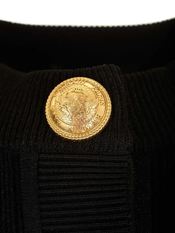 Balmain Logo Button Knitted Sweater - Black