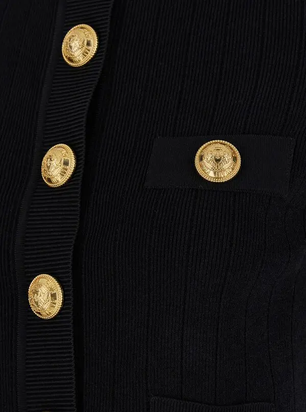 Balmain Logo Button Knitted Sweater - Black