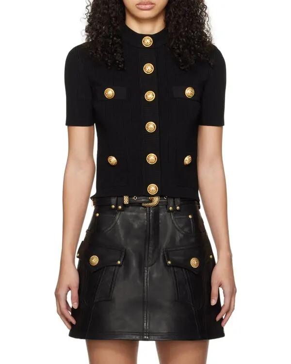 Balmain Logo Button Knitted Sweater - Black