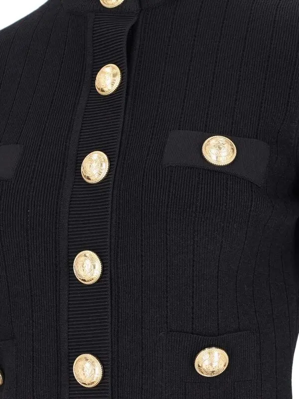Balmain Logo Button Knitted Sweater - Black