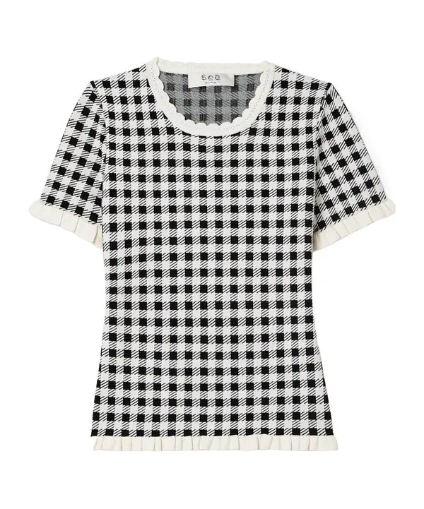 Sea Saige Ruffled Gingham Jacquard-knit Top