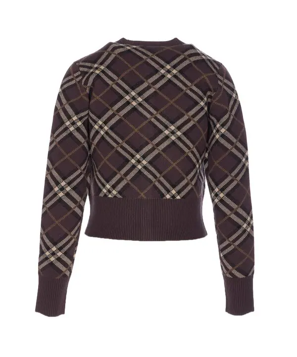 Burberry Checked Crewneck Knitted Cardigan - Black