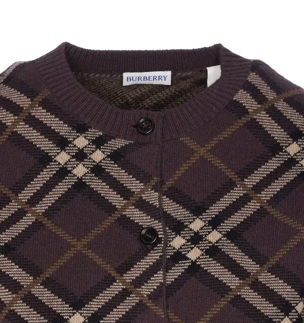 Burberry Checked Crewneck Knitted Cardigan - Black