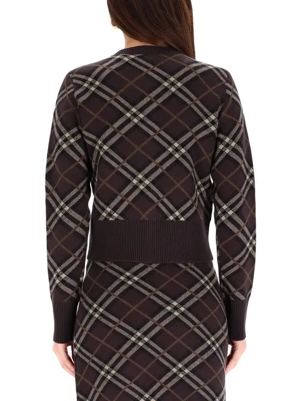 Burberry Checked Crewneck Knitted Cardigan - No
