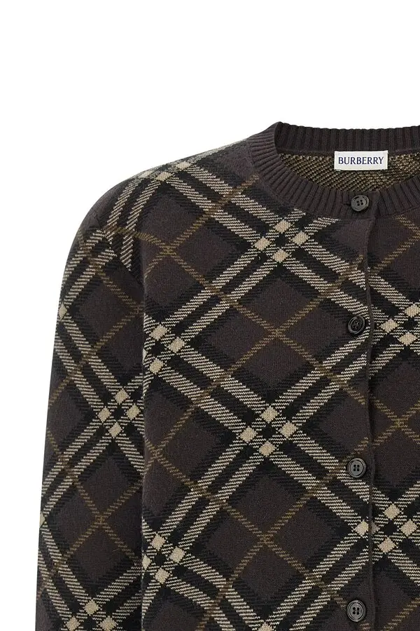 Burberry Checked Crewneck Knitted Cardigan - No