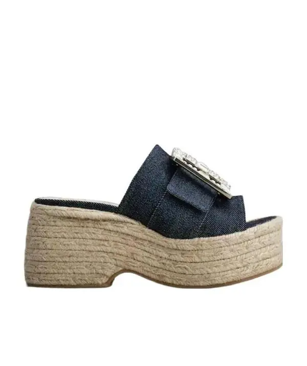 ROGER VIVIER Embellished Espadrille Platform Mules