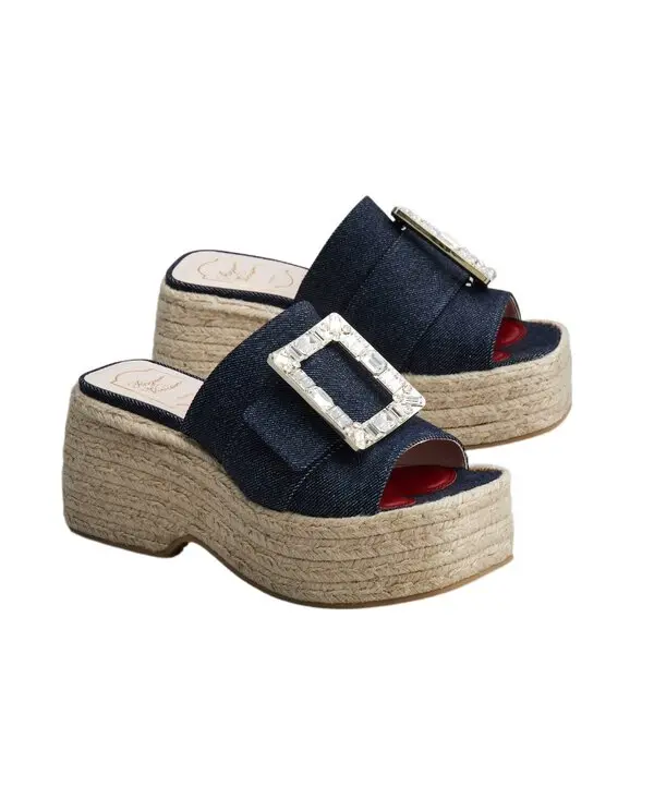 ROGER VIVIER Embellished Espadrille Platform Mules