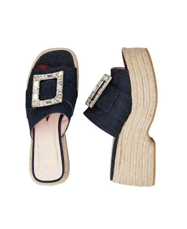 ROGER VIVIER Embellished Espadrille Platform Mules