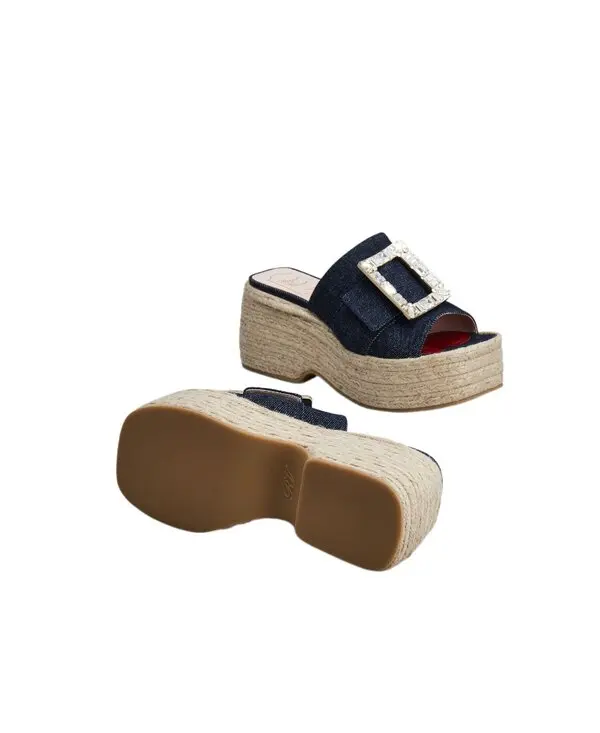 ROGER VIVIER Embellished Espadrille Platform Mules