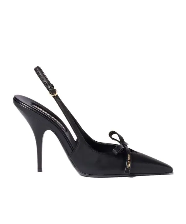 Miu Miu Leather Slingback Pumps With Bow Detailing - Black