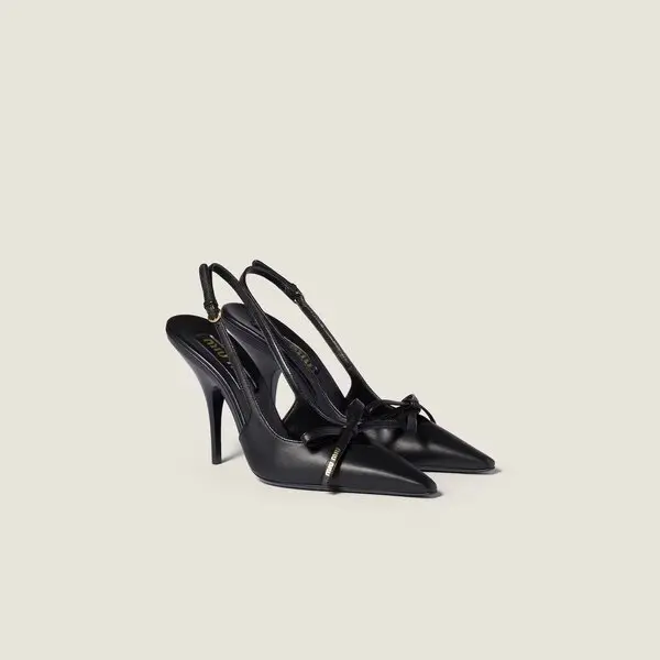 Miu Miu Leather Slingback Pumps With Bow Detailing - Black