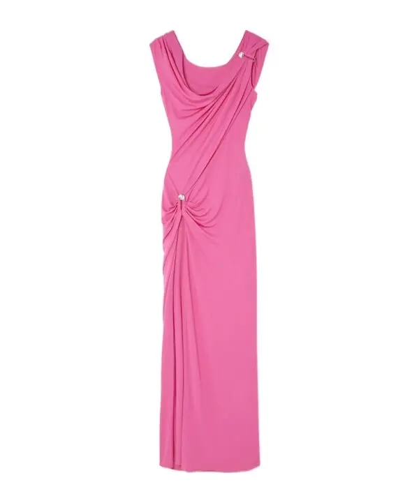 Versace Safety Pin Detailed Draped Maxi Dress - Pink