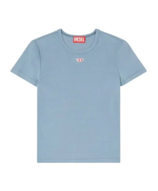 DIESEL® Crewneck T-shirt With Embroidered D Patch - Light Blue