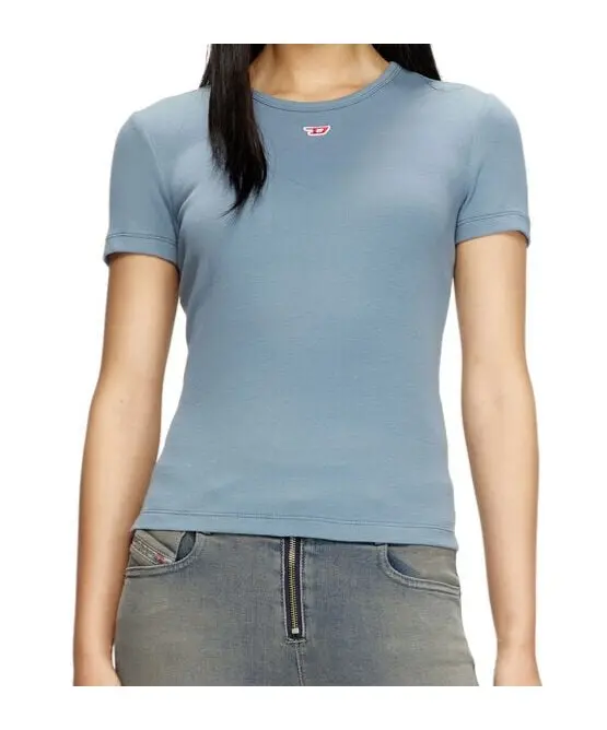 DIESEL® Crewneck T-shirt With Embroidered D Patch - Light Blue