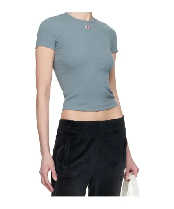 DIESEL® Crewneck T-shirt With Embroidered D Patch - Light Blue