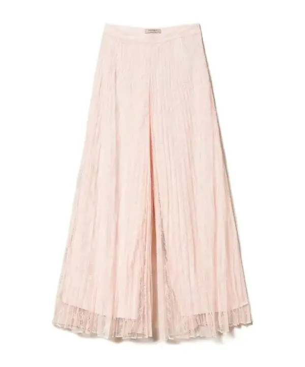 TWINSET Pleated Lace Palazzo Pants - Nude