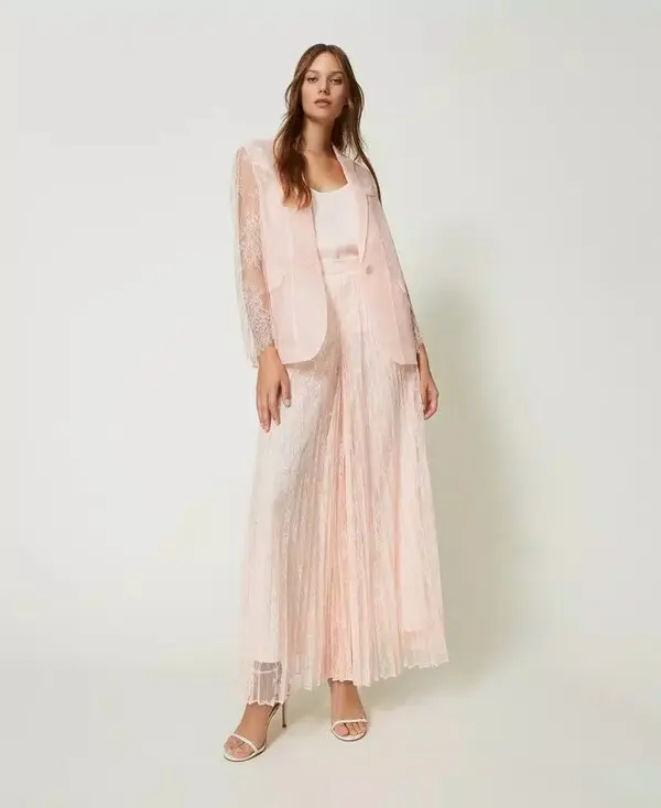 TWINSET Pleated Lace Palazzo Pants