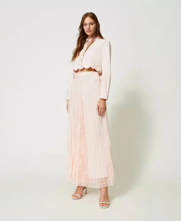 TWINSET Pleated Lace Palazzo Pants
