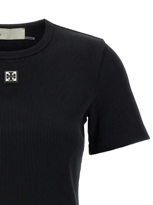 Tory Burch Ribbed Logo Patch T-shirt - Black