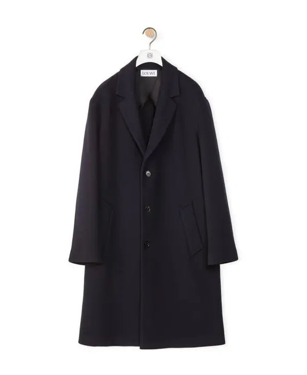Loewe Long-sleeved Notch Lapel Coat - Navy Blue