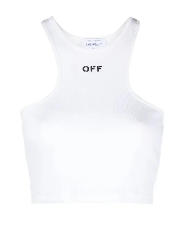 Off-White Sleeveless Cropped Top With Logo Detail - White