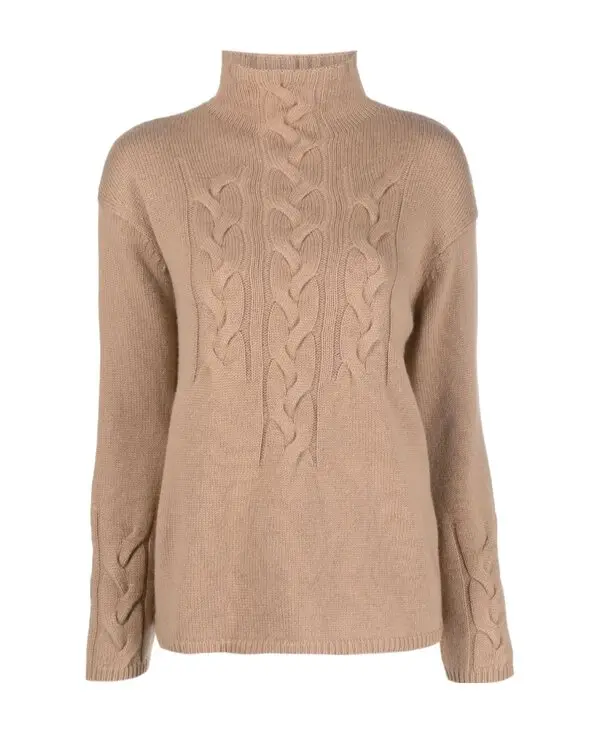 Max Mara High-necked Long-sleeved Wool Sweater With Twisted Pattern - Brown