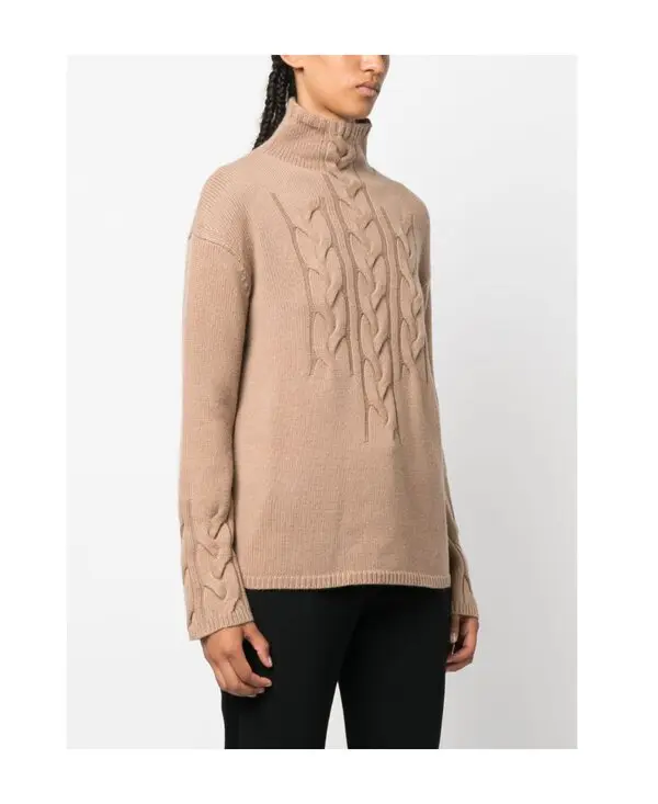 Max Mara High-necked Long-sleeved Wool Sweater With Twisted Pattern - Brown