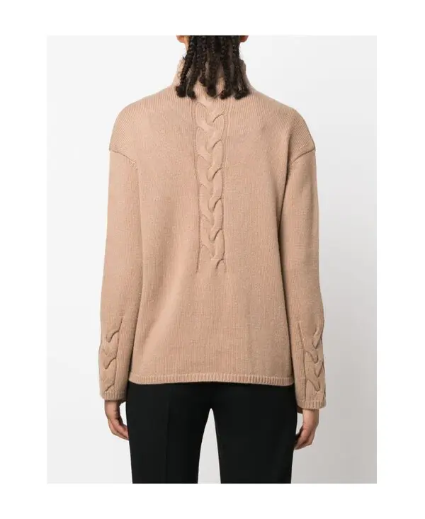 Max Mara High-necked Long-sleeved Wool Sweater With Twisted Pattern - Brown