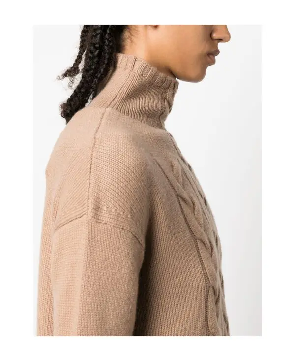 Max Mara High-necked Long-sleeved Wool Sweater With Twisted Pattern - Brown
