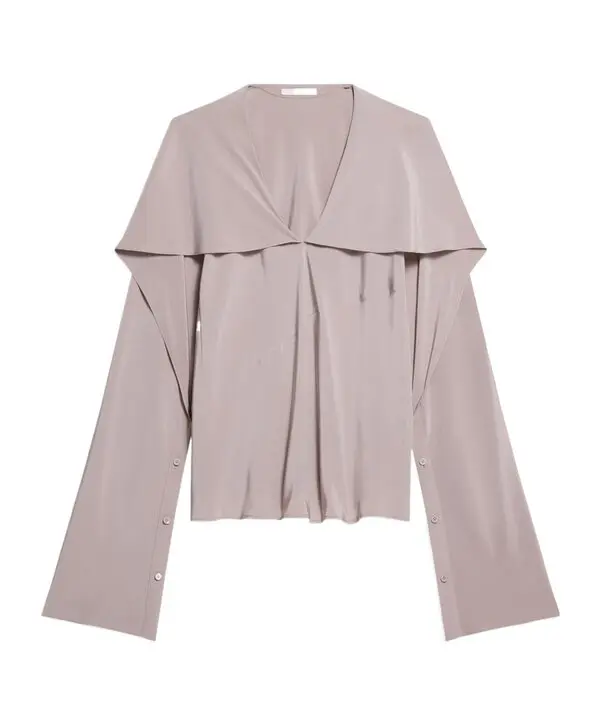 Helmut Lang Draped V-neck Blouse With Combination Sleeves - Cashmere Grey